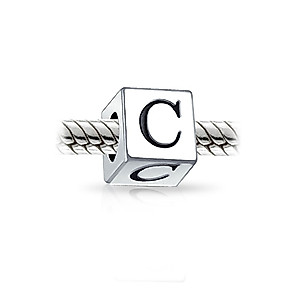 Block Letter C Alphabet Initial Charm Bead For Women For Teen .925 Sterling Silver For European Bracelet