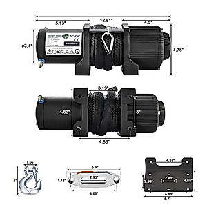 AC-DK 4500 lb. Electric Synthetic Rope ATV/UTV Winch Kits, DC 12V Wireless Winch for Towing Off Road Trailer Winch with Wireless Remote Control, Winch Mounting Bracket, Winch Rope Stopper