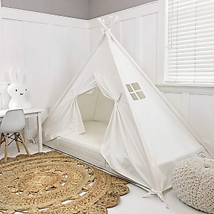Domestic Objects | Play Tent Bed Canopy | Teepee for Mattress | Cotton Canvas | Premium Quality (Twin/Single with Door) (White)