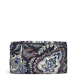 Vera Bradley Women's Cotton Trifold Clutch Wallet With RFID Protection, Java Navy Camo - Recycled Cotton, One Size