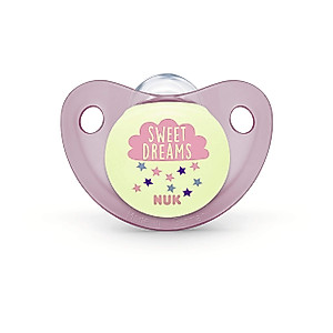NUK Cute-as-a-Button Glow-in-The-Dark Orthodontic Pacifiers, Baby Girls, 0-6 Months, 2-Pack, 0.09 Pounds