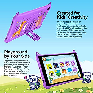 Blackview Tablet Kids, Android 12 Tablets for Toddlers, 5GB(3+2) RAM 64GB ROM 1TB TF, 5580mAh 1280 * 800 with Eyes Protection, Dual Speakers WiFi Tablet for Children, Purple