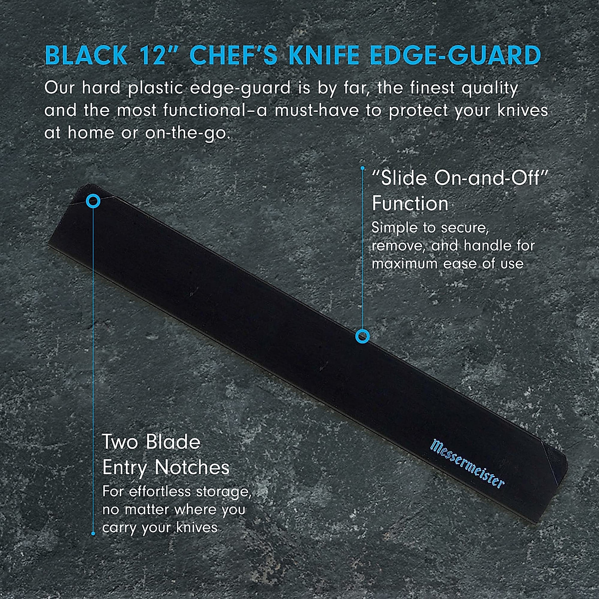 Messermeister 12” Chef’s Edge-Guard, Black - Fashionable & Functional Knife Protector for Chef’s & Wide-Blade Knives - 2 Blade Entry Notches - 12.5” x 1.9375”