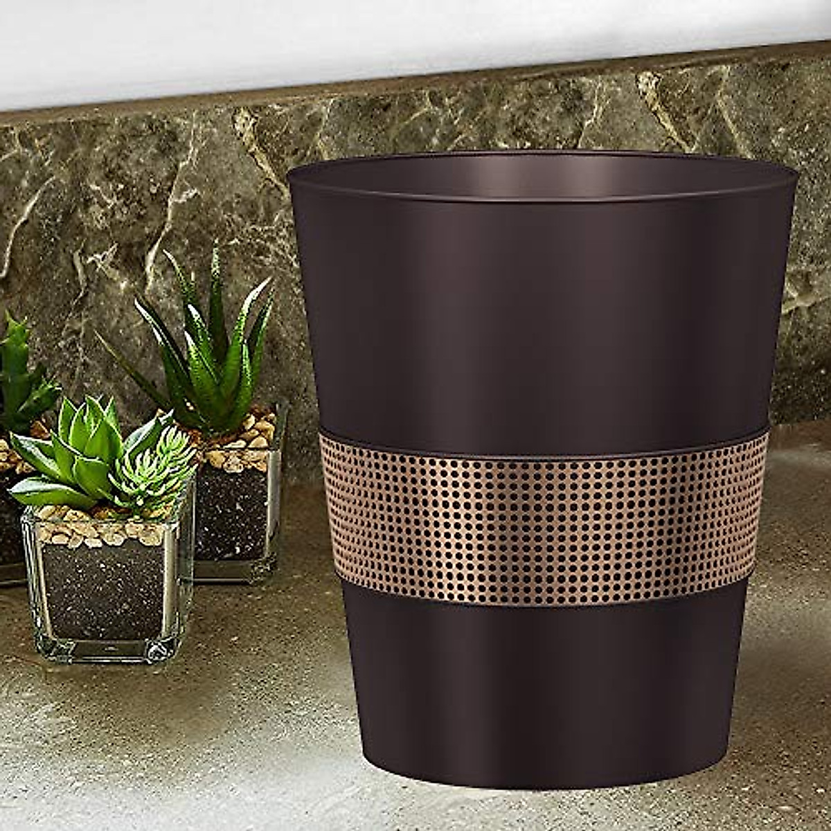 nu steel Nusteel Selma Decorative Steel Small Trash Can Wastebasket, Garbage Container Bin for Bathrooms, Powder Rooms, Kitchens, Home Offices-Copper & Oil Bronze, Large, Oil Rubbed Bronze & Copper