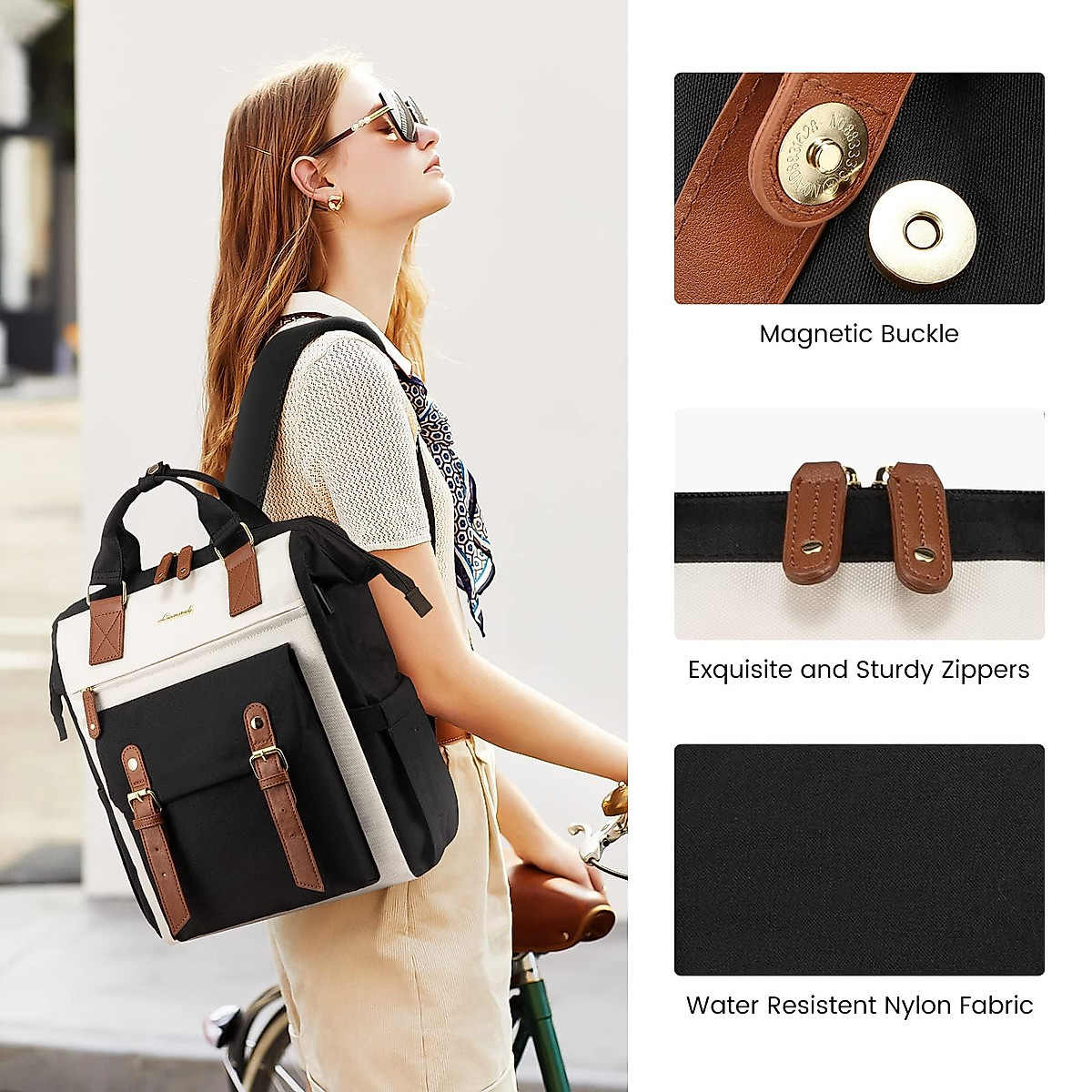 LOVEVOOK Laptop Backpack, Teacher Nurse Work Travel Backpacks Purse for Women, Computer Bag with USB Charging Port, 15.6 inch Black Brown