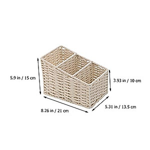 DOITOOL Wicker Storage Basket with 3- Compartment Magazine Hyacinth Basket Weave Organizer Baskets Desktop Storage Box Sundries Container Desk Basket Bins for Bathroom Office