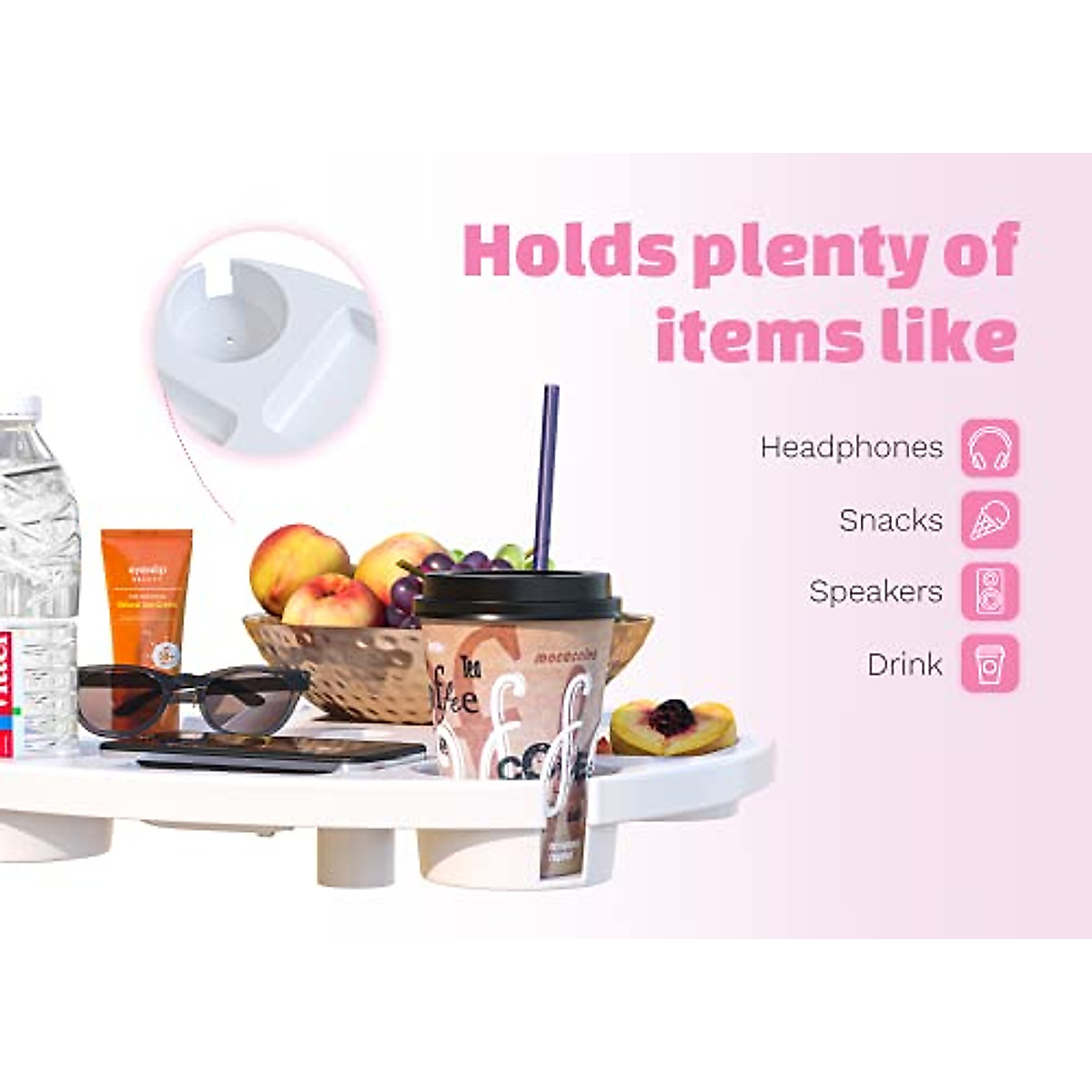 Skywin Umbrella Tray - 19" Beach Umbrella Table Tray with Compartments for Cups and Snacks Great for Beaches, Gardens, Yards, Patios - Universal Pole Fit (Large, White)