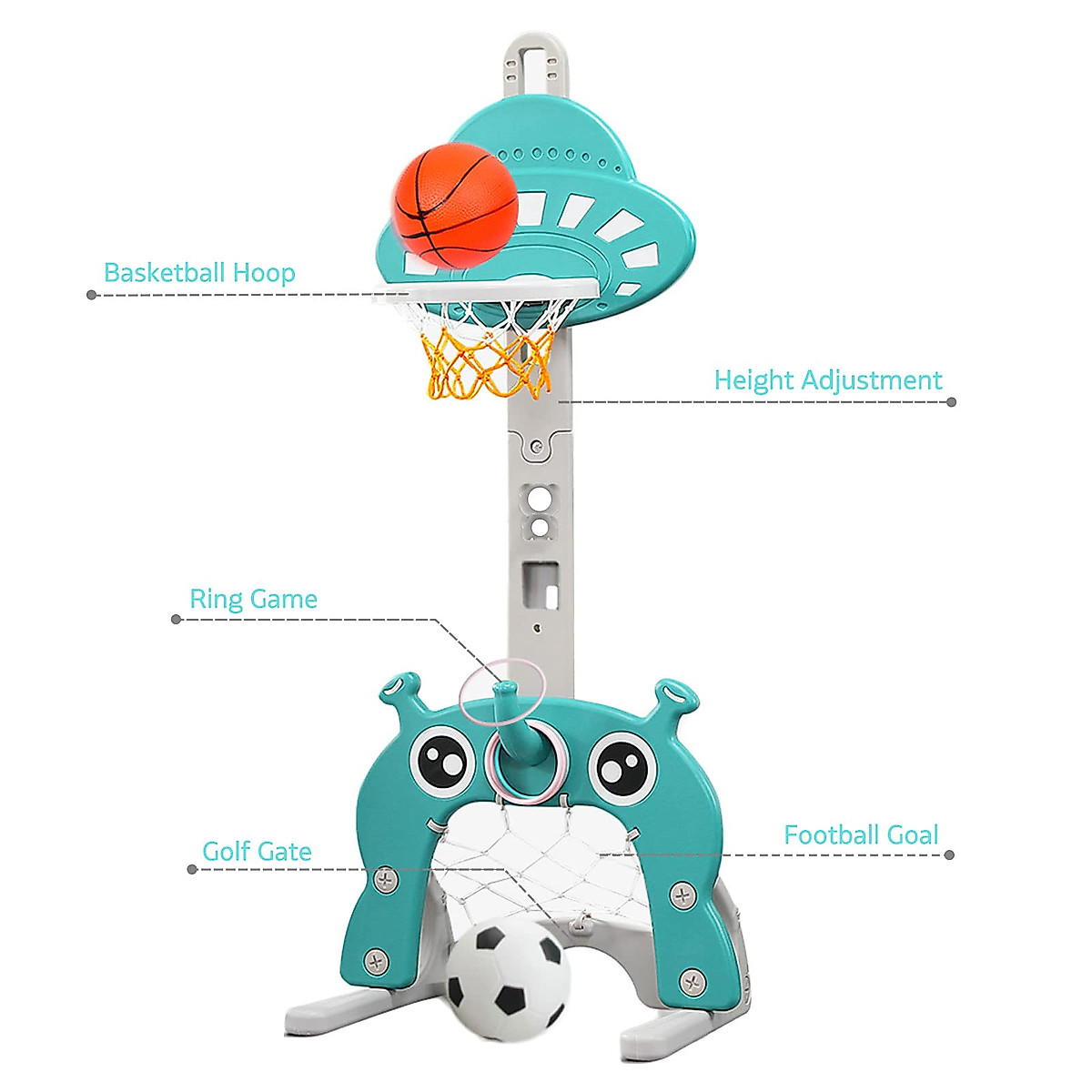 Basketball Hoop for Kids 4 in 1 Kids Sports Center Toddler Basketball Hoop Indoor and Outdoor Basketball Hoop Football/Soccer Goal Golf Game Ring Toss Play Set Best Gift for Toddlers and Kids(Green)