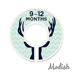 Modish Labels Baby Clothes Size Dividers, Baby Closet Organizers, Size Dividers, Baby Closet Organizers, Closet Dividers, Clothes Organizer, Nursery, Boy, Woodland, Deer, Navy, Mint, Gray (Baby)