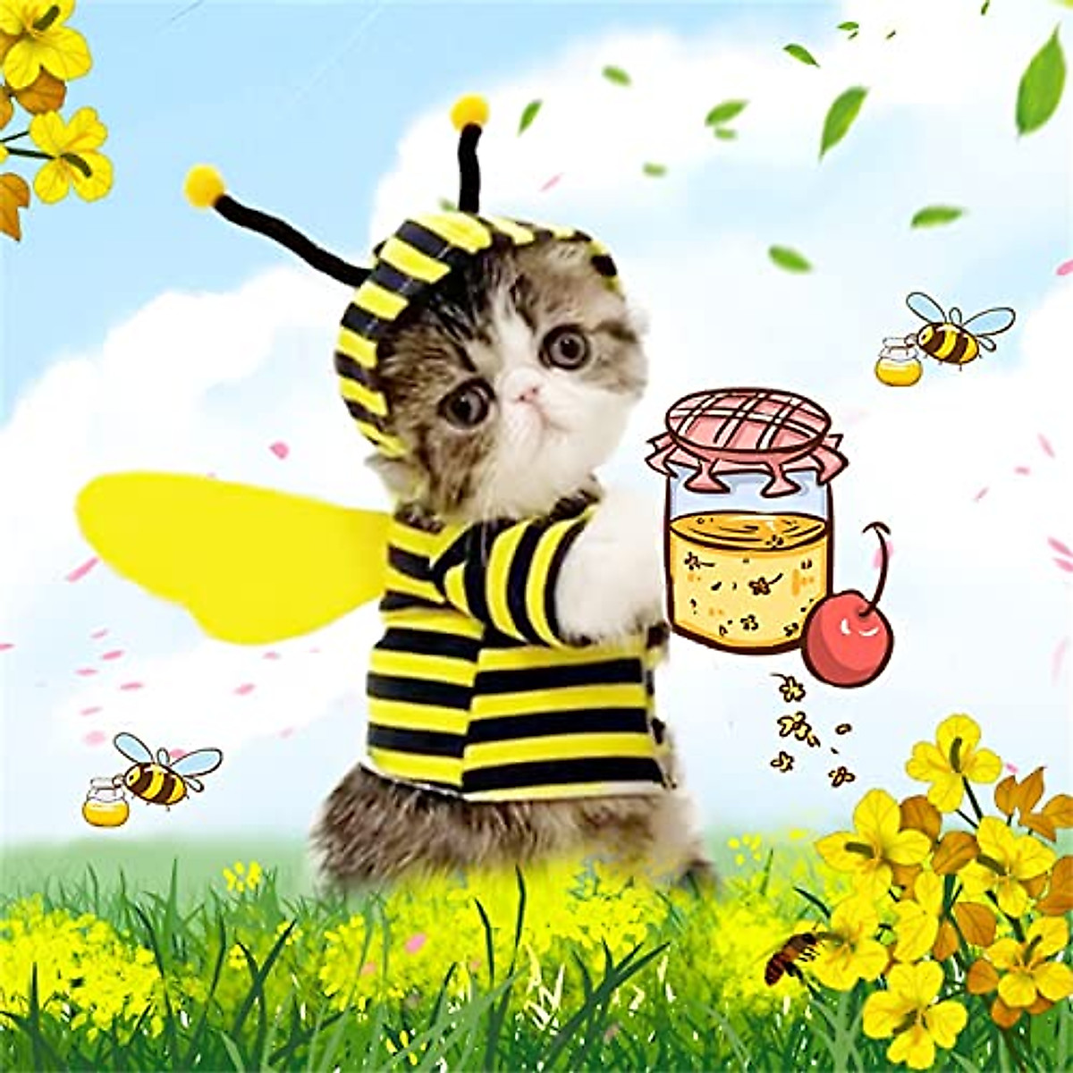 Pet Clothes for Medium Dogs Boys Pet Cartoon Bee Printing Sweater Dogs Cats Bee Sweater Set Bee Dressing Supplies Winter