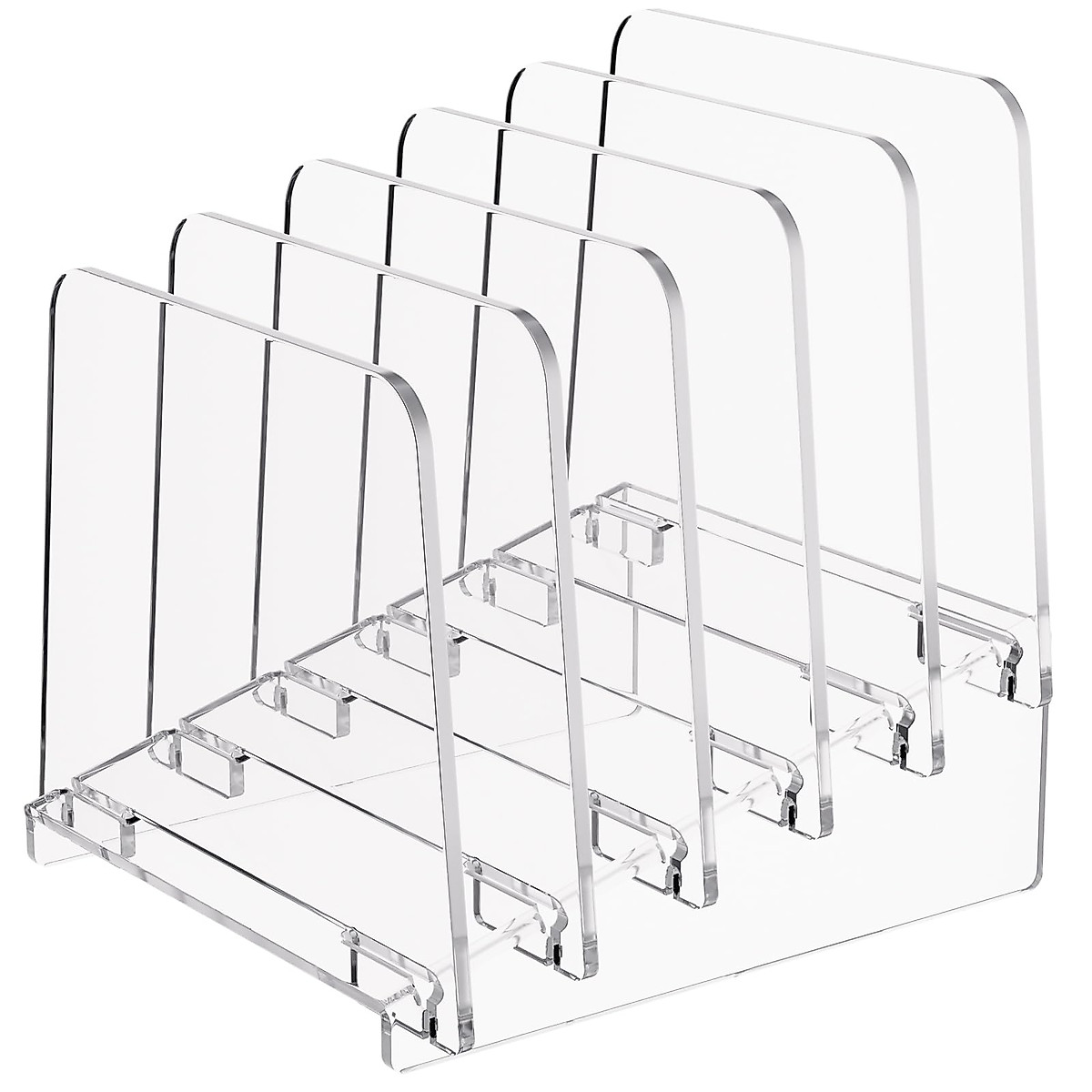 MaxGear Incline File Organizer File Holder 5 Sections, File Folder Holder for Desk Acrylic File Organizer Sorter Vertical File Rack File Stand Document Sorter for Office, School, Home, Clear