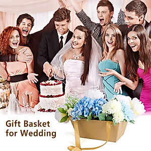 Aoibrloy Basket for Gifts Empty, Kraft Basket With Handles Gift Basket Kit With 5 Empty Gift Baskets, 5 Bags and 5 Bows, Gift Packages for Valentine's Day, Wedding, Birthday Party Gift Wrapping