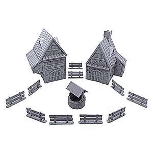 EnderToys Village Bundle, Terrain Scenery for Tabletop 28mm Miniatures Wargame, 3D Printed and Paintable