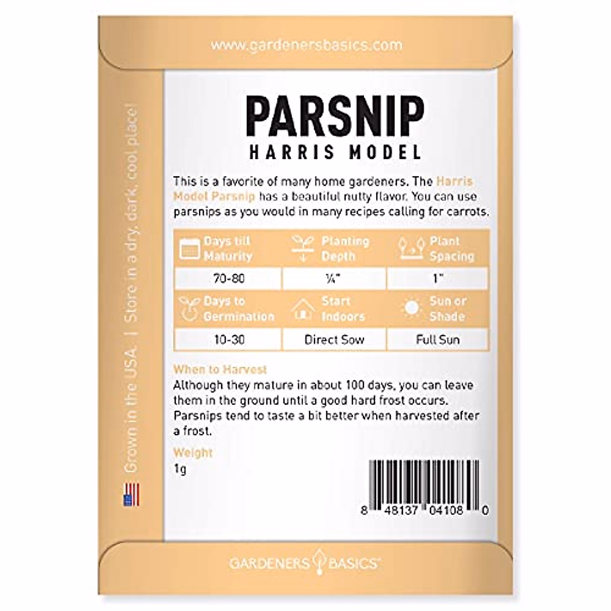 Parsnip Seeds for Planting - Harris Model Heirloom, Non-GMO Vegetable Variety- 1 Gram Approx 200 Seeds Great for Summer, Fall, and Winter Gardens by Gardeners Basics