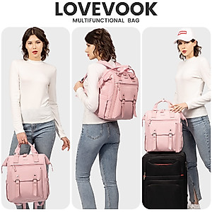 LOVEVOOK Laptop Backpack for Women Work Travel Commuter Backpack College Business Computer Bag Teacher Doctor Nurse Bags Laptop Bag Purse, 15.6 Inch, Pink-pink