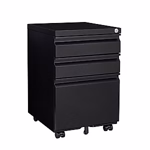 Gustonhon 3-Drawer Mobile File Cabinet with Lock,Under Desk Home Office Storage Filing Cabinet for Legal/Letter Size, Pre-Assembled Metal File Cabinet Except Wheels (Black)