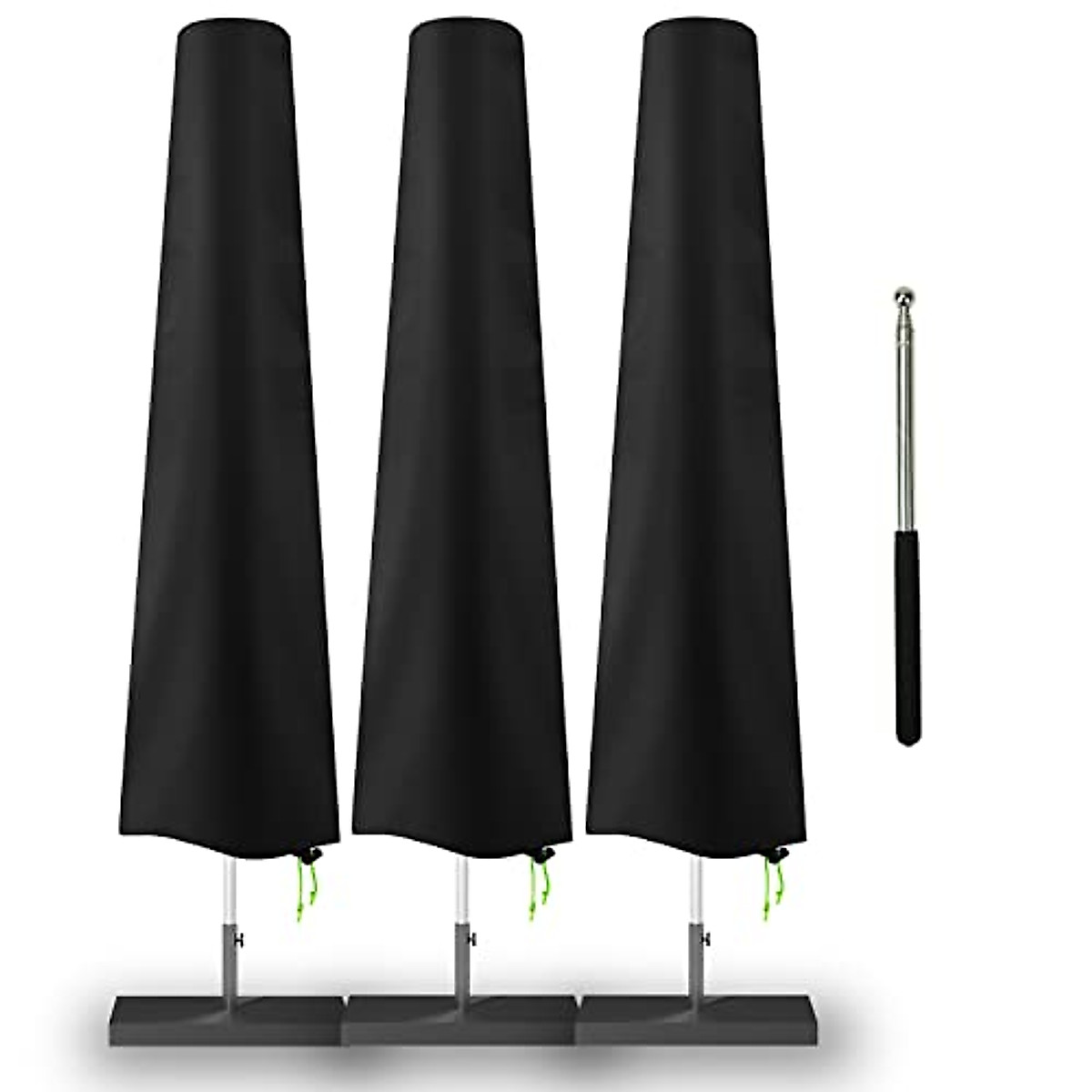 3 PCS Patio Umbrella Covers with 1 Push Rod - Waterproof Patio Parasol Covers with Zipper for 7ft to 11ft Outdoor Umbrellas