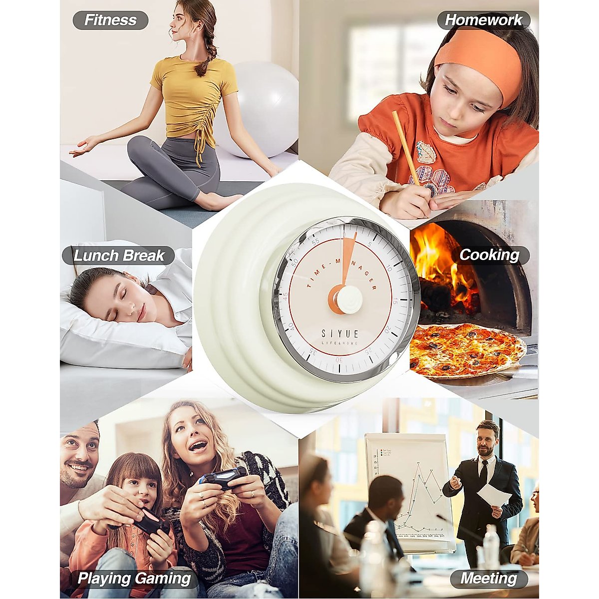 Tiergrade Kitchen Timer, Reminder Timer 360 Degree Rotating Mechanical Timer, Visual Timer Back Countdown Kitchen Timer Fridge Magnetic for Cooking, Learning (Beige)