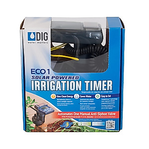 DIG ECO 1 MVA Solar Powered Irrigation Timer - Advanced Solar Technology, 3/4" & 1" Valve Actuator Adapter Kit, Ideal for Efficient Water Management