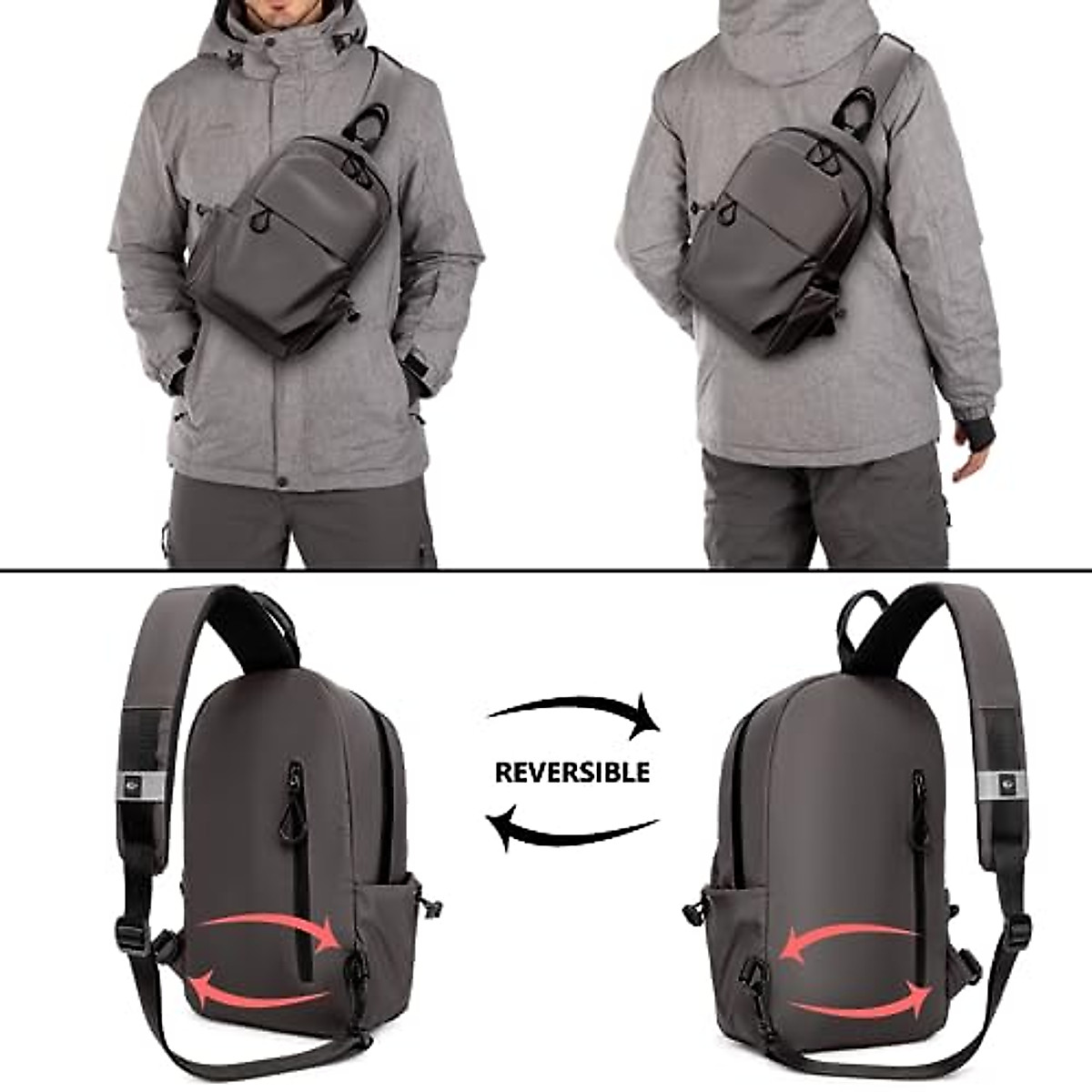 CANTLOR Men Small Sling Bag Crossbody Backpack Travel Daypacks Chest Pack Lightweight Outdoor Shoulder Bag One Strap (991801-Card grey)