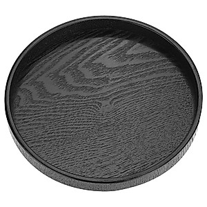 Wood Serving Tray, Non-Slip, Eco-Friendly Solid Wood, Round, for Tea Coffee Snack Food Meals Serving Tray, Anti-Overflow Liquid, 4 Sizes of 21/24/27/30cm, Black(27cm)