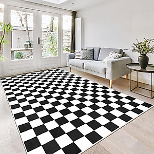 Terrug Black and White Checkered Rug for Living Room Bedroom, 5x7 Soft Washable Area Rug with Non Slip, Low Pile Stain Resistance Carpet for Kids Room Entryway Kitchen Dorm