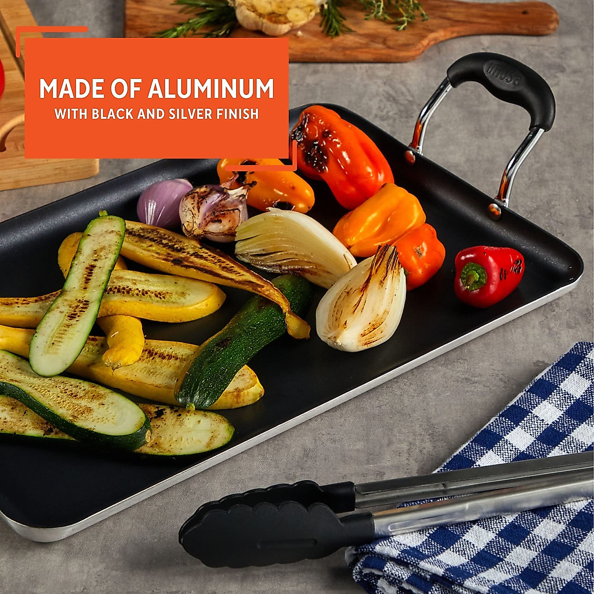 IMUSA USA, Black IMU-1812 Soft Touch Double Burner/Griddle, 20" X 12"