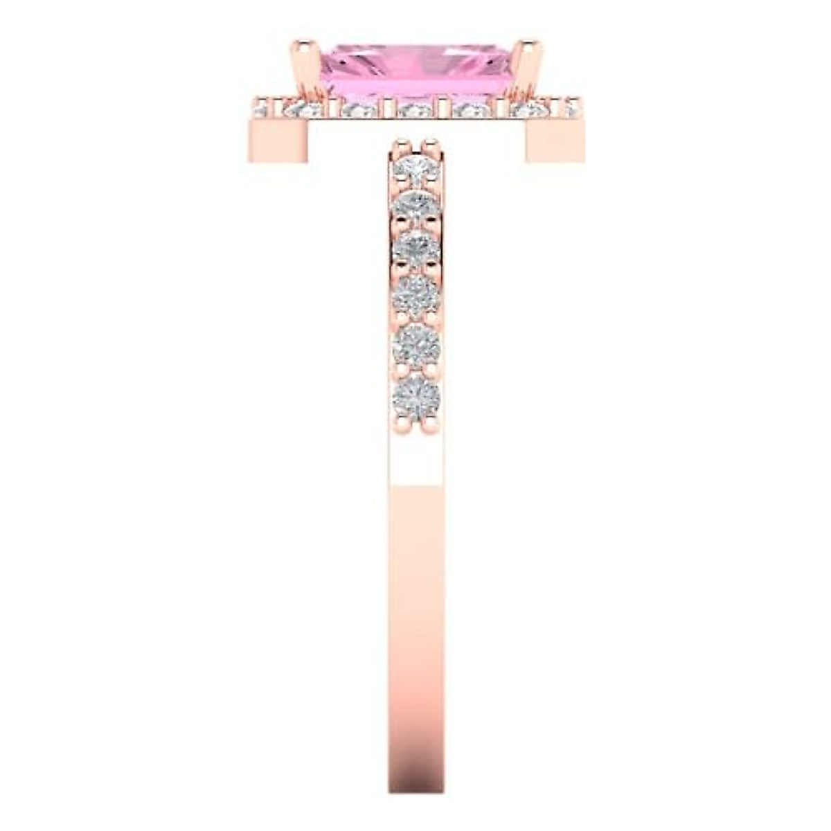 Clara Pucci 2.07 ct Emerald Cut Solitaire Halo Pink Simulated Diamond Engagement Promise Anniversary Bridal Ring 18K Rose Gold 3.75