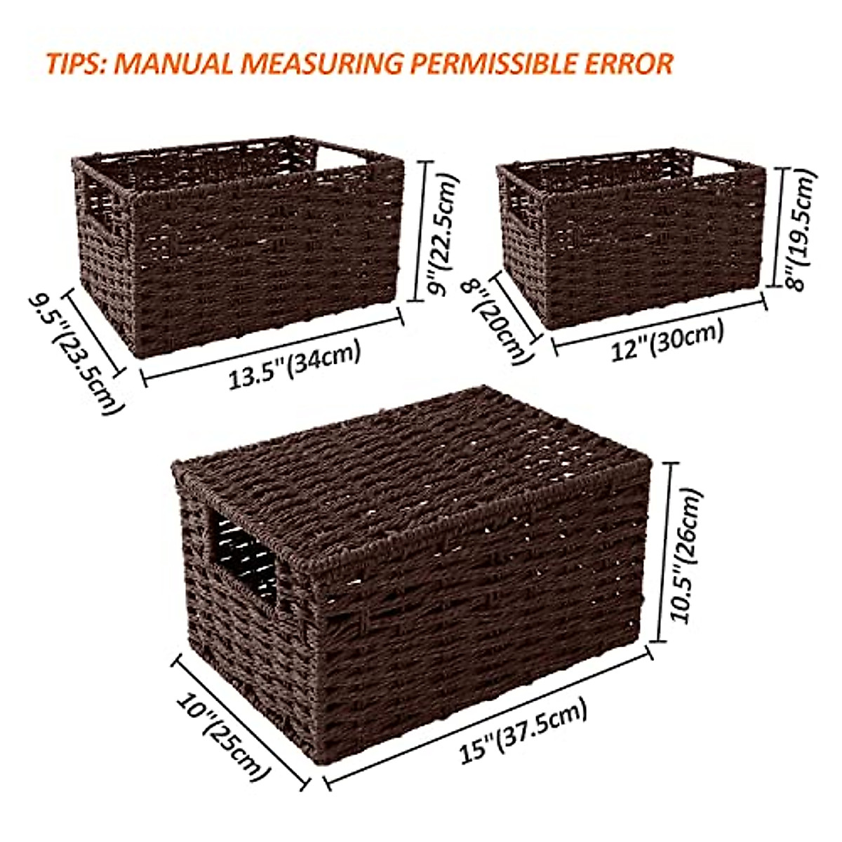 Handwoven Wicker Storage Baskets with Lids, Natural Seagrass Shelf Basket for Organizing, Rattan Storage Bins with Handles Lid for Pantry Shelves/Bathroom/Living Room- Set of 3(Small Medium Large)