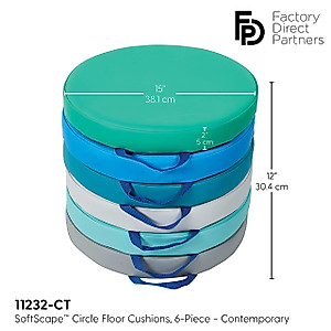 Factory Direct Partners SoftScape 15 inch Round Classroom Floor Cushions with Handles; Flexible Seating for Daycare, Preschool, Playroom; 2 inch Thick Deluxe Foam (6-Piece) - Contemporary, 11232-CT
