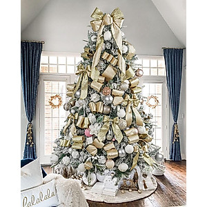 HUIHUANG Champagne Velvet Wired Ribbon 2-1/2" Champagne Gold Christmas Ribbon with Glitter Gold Backing, for Christmas Tree, Tree Top Bows, Wreaths, Graland, Home Decor, Crafts-10 Yards