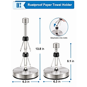SMARTAKE Standing Paper Towel Holder, Damping Ratchet Design Paper Towel Organizer, Rustproof Toilet Paper Holder with Suction Cups, Roll Dispenser for Kitchen Countertop Home Dining Table, Silver