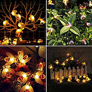 Oluote Solar Bee String Lights, 60 LEDs 30ft/9M 8 Modes, Honeybee String Lights, Outdoor Honey Bee Fairy Lights for Garden Home Patio Lawn Party Holiday (30ft/9M, Warm White)