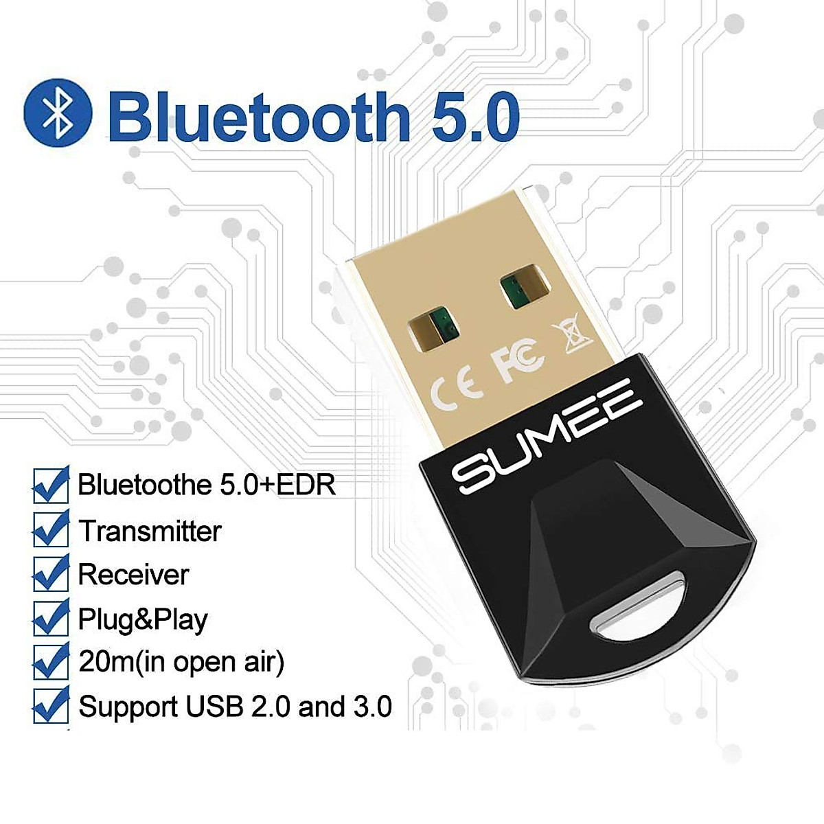 USB Bluetooth 5.0 Adapter Dongle,Wireless Bluetooth Transmitter Receiver for PC Laptop Computer Desktop Stereo Music Skype Call Keyboard Mouse Support All Windows 10/8 / 8.1/7