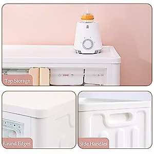 Folding and Stackable Container with Doors and Handles | Storage Container | Storage Organizer | Storage Totes | Trunk Organizer, 32 Liter, Set of 2, White&Cream Handle