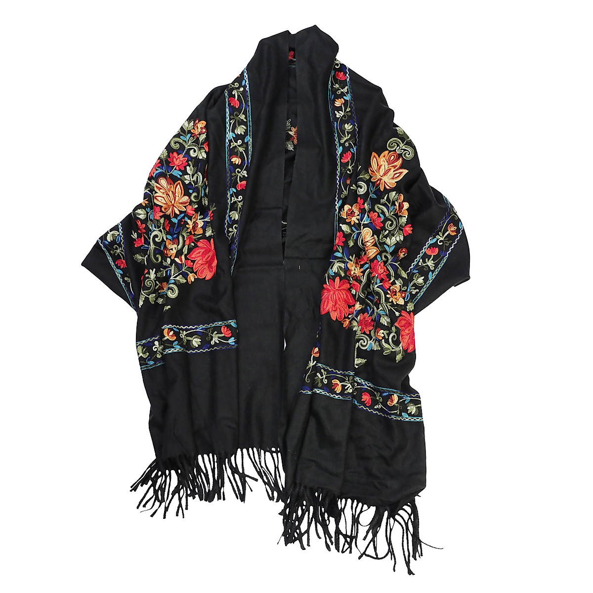 DOFOTAWN Women’s Embroidered Oversize Tassel Pashmina Shawl Scarf Gift for Women (black)