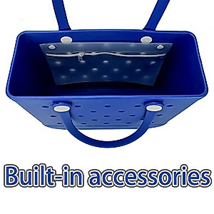 Juyeesm Medium Beach Bag, Waterproof Rubber Beach Bag, Washable Open Tote Bag Durable Tote Travel Bags for Outdoor Sport