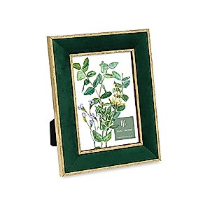 Isaac Jacobs 5x7 Green Velvet Picture Frame with Metallic Gold Double Border, Photo Frame, Horizontal & Vertical, Made for Tabletop & Wall Display, for Home and Office (5x7, Green with Gold)