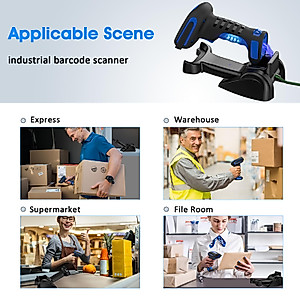 Symcode 2D Bluetooth Barcode Scanner with Wireless Charging Stand, 1968 Feet Transmission Distance 433Mhz Wireless & Bluetooth Barcode Reader, Shock Dust Proof Hands Free Bar Code Scanner Blue