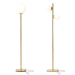 Brightech Globe Floor Lamp Set of 2 - Luna and Sphere Frosted Glass Standing Lamps for Bedroom - Mid-Century Modern Contemporary LED Floor Lamps, Tall Lamp for Living Rooms - Gold/Antique Brass