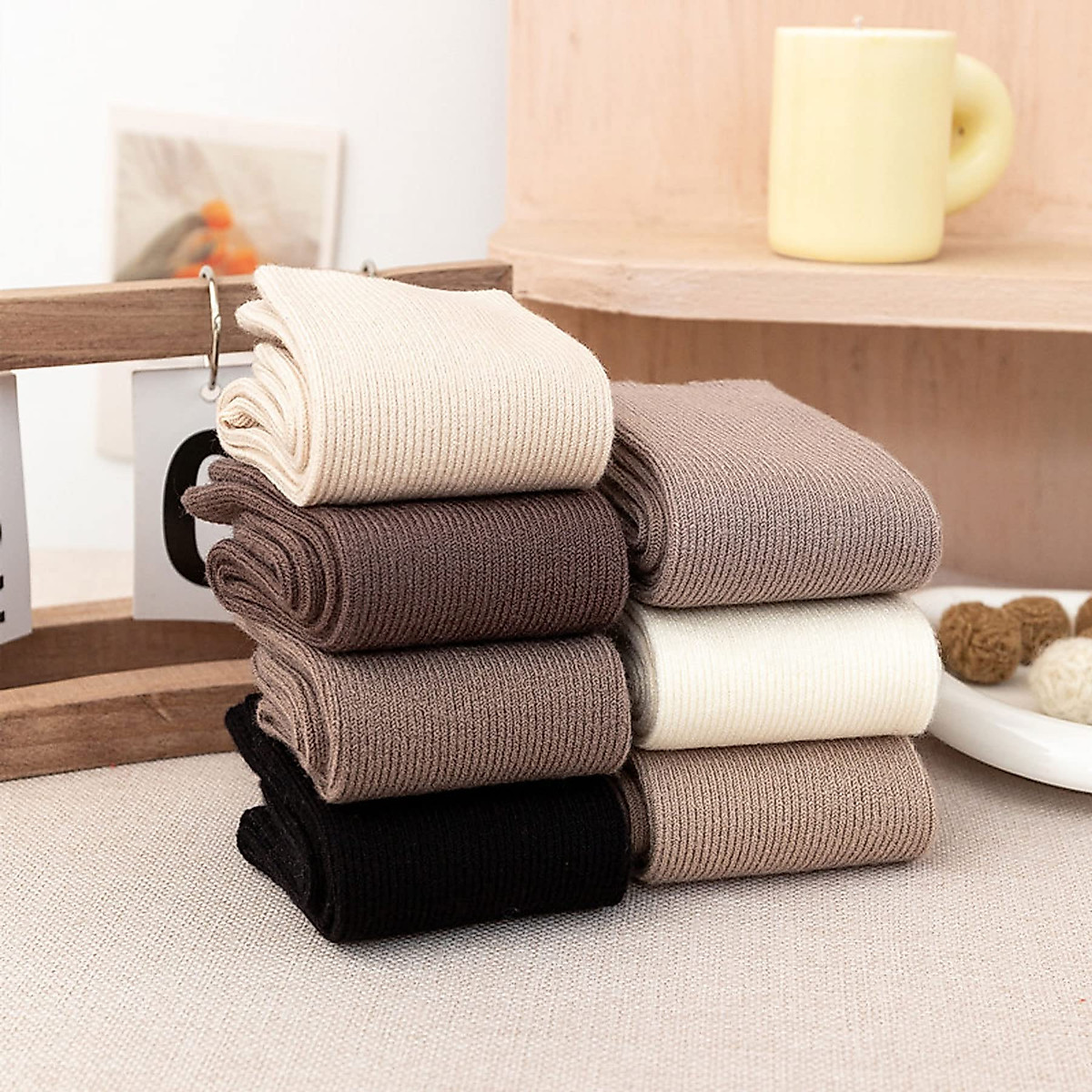 Riccess 7 Pairs of Comfortable Fashion Wool Socks for Girls, Athletic Soft Socks for Women, Above Ankle Crew Stretch Neutral Socks for All Season