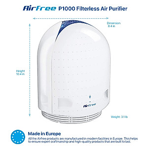 AIRFREE P1000 Filterless Silent Air Purifier for Home I Requires No Filter, Fan, or Humidifier, Covers 450 sq ft - White