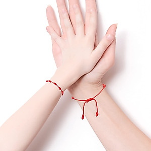 Epakh 50 Pieces Red String Bracelets 7 Knot Braided Bracelet Adjustable Cord Kabbalah Protection Bracelet Handmade Friendship Amulet Good Luck Bracelet for Women Men