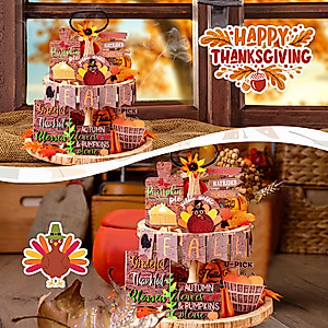 Fall Tiered Tray Decor Wooden Thanksgiving Tray Signs Rustic Farmhouse Pumpkin Maple Leaf Turkey Table Decor with Base Wood Frame for Autumn Thanksgiving Harvest Home Kitchen Decorations (Turkey)