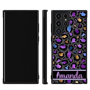 Space Leopard Purple Gold Personalized Black Rubber Phone Case Compatible With Samsung Galaxy S23, S23+, S23 Ultra, S22, S22+, S22 Ultra, S21 FE, S21, S21+ S20 FE S20 + Ultra 20 Ultra10+ S10 S10+