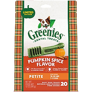 Greenies Petite Natural Dog Dental Care Chews Oral Health Dog Treats, Pumpkin Spice Flavor, 12 oz. (20 Treats)