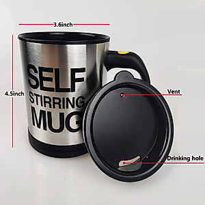 Amyhome Self Stirring Coffee Mug,Stainless Steel Coffee Mug with lid Self Mixing & Spinning Home Office Travel Mixer Cup 12-16 OZ (Black)
