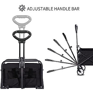 MeRcri Collapsible, Wagon Compras Convenient Collapsible Outdoor Utility Wagon - Heavy Duty, Adjustable Handle, Drink Holders - Portable Camping Trolley with Storage Bag