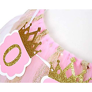 Tutu Highchair Banner for 1st Birthday - Princess 1st Birthday Party,Pink Tutu Skirt Photo Booth Props and Backdrop Cake Smash, Best Princess Birthday Party Supplies for Baby Girl