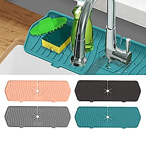 Silicone Faucet Handle Drip Catcher Tray Sink Splash Guard behind Faucet for Kitchen Sink & Bathroom Sink Mat Countertop Protector (Black M)